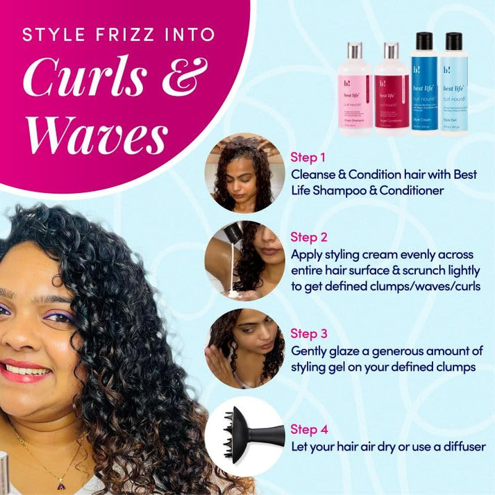 Best Life Curl Nourish Hydrating Hair Style Cream & Gel Set for Curly ...